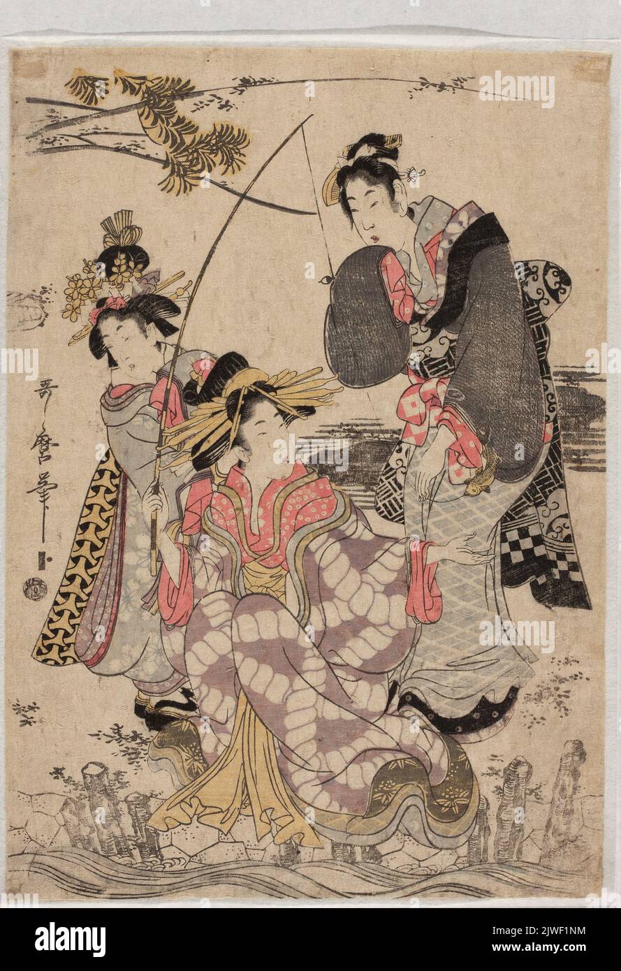 Courtesan fishing with companions. Utamaro II, Kitagawa (?-ok. 1831 ...