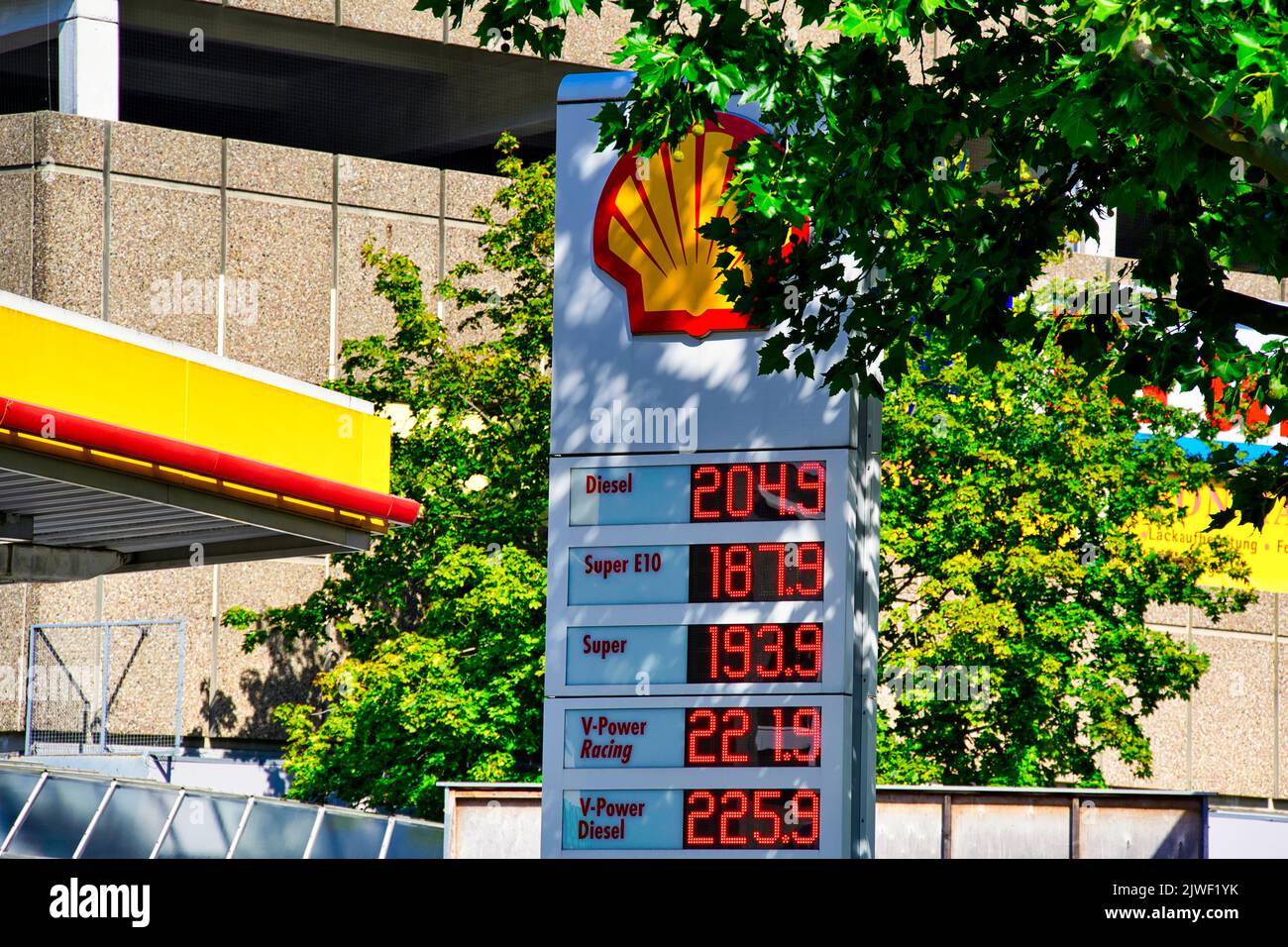 Berlin, Germany - September 4, 2022: View to the price board of a Shell ...