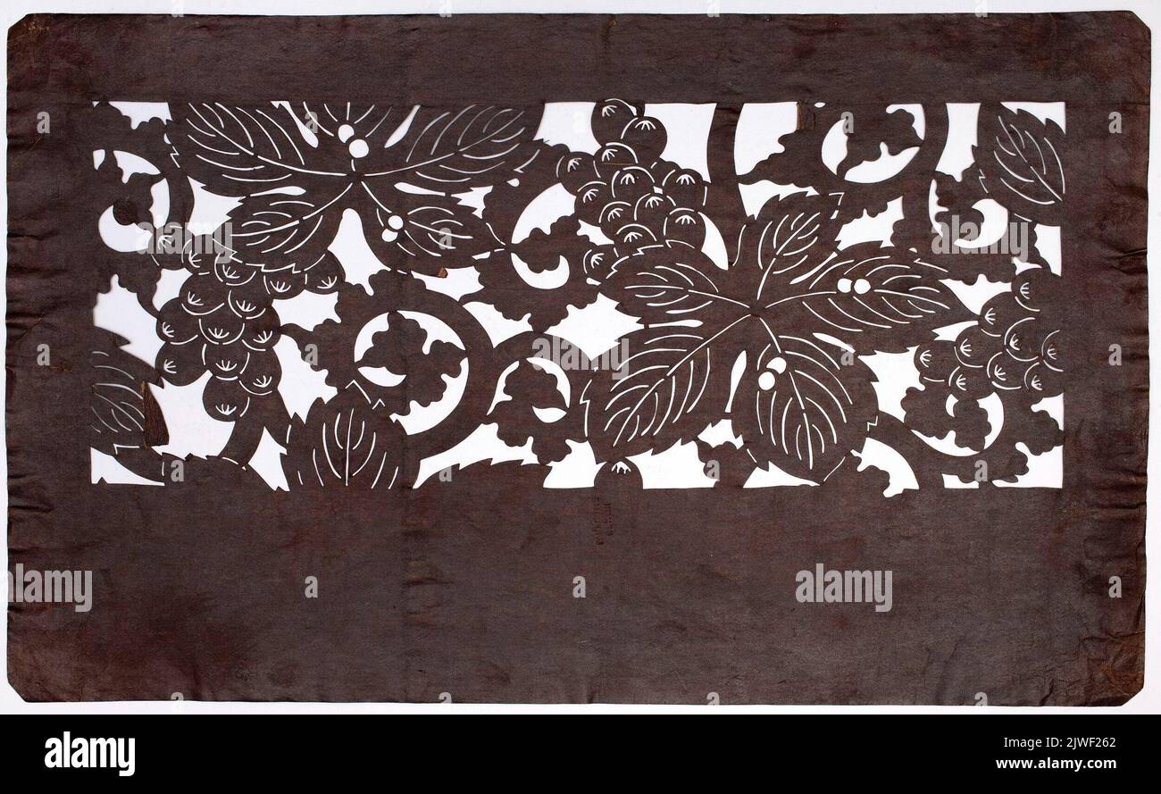 Katagami stencil; stylized vine with grapes and flowers. unknown ...