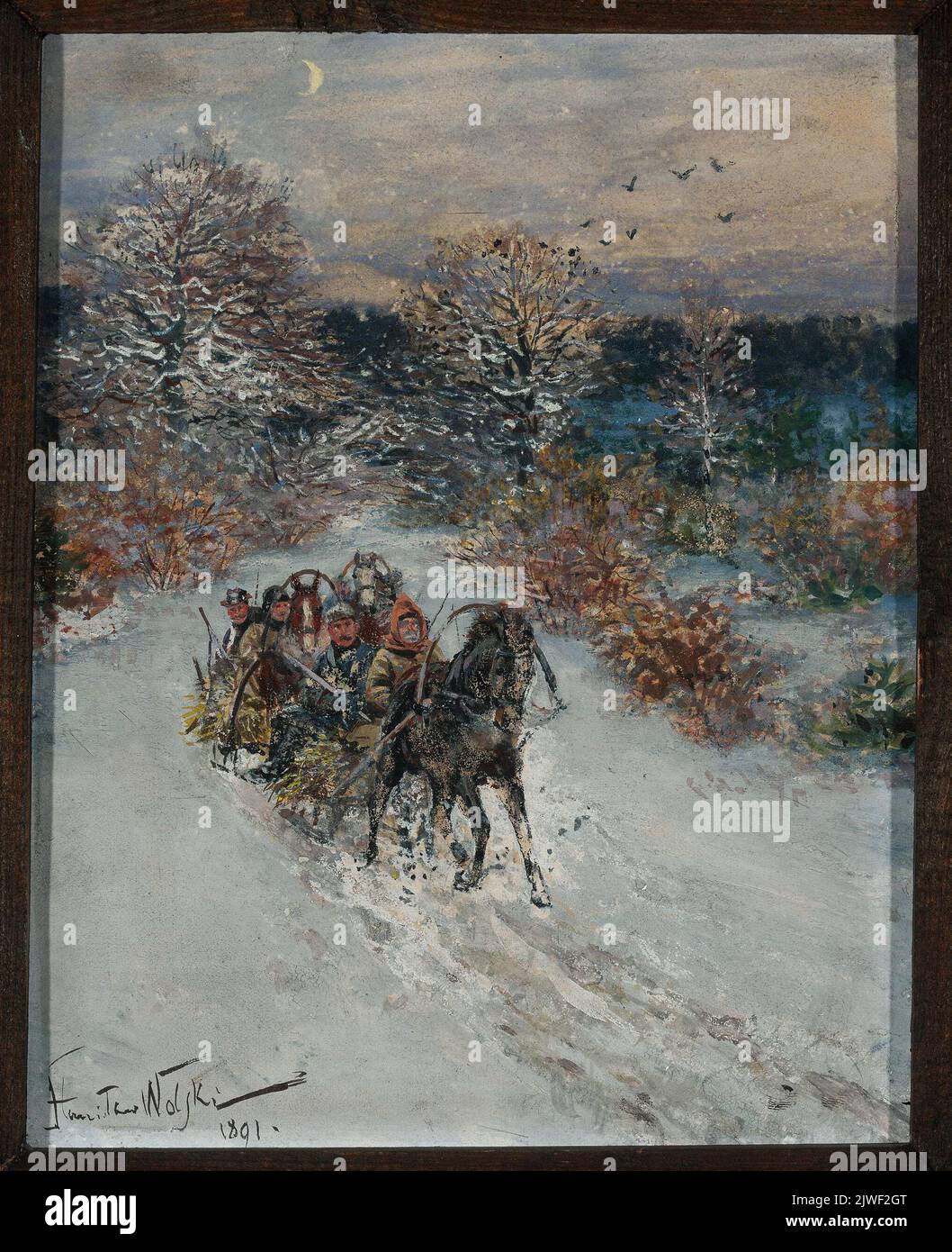 Sleigh on the road in winter. Wolski, Stanisław (1859-1894), painter ...