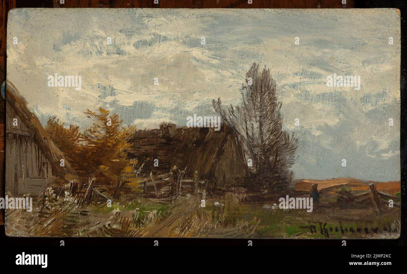 Countryside landscape with a farmyard. Kochanowski, Roman Kazimierz ...