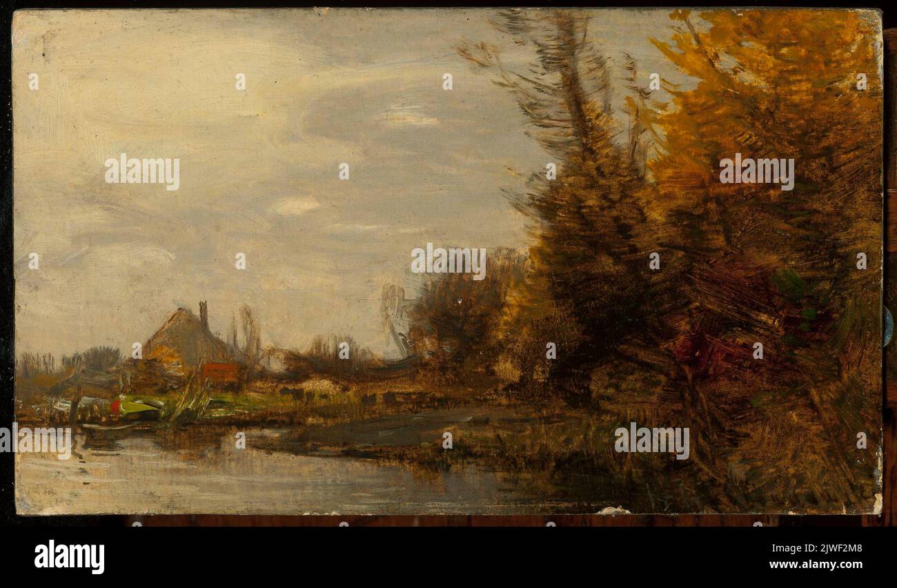 Autumn landscape with a cottage at waterside. Kochanowski, Roman ...