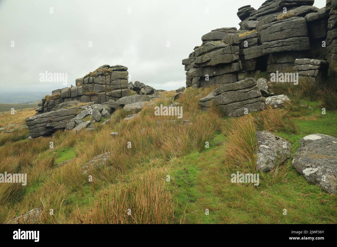 Rock stacks on Great Mis tor, Dartmoor, Devon, England, UK Stock Photo ...