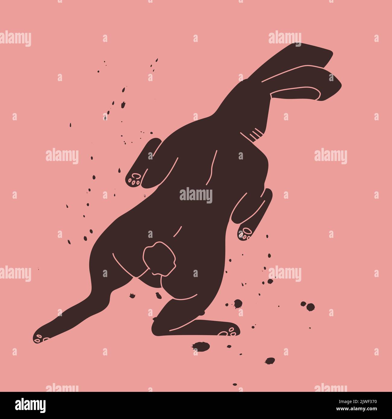 Black Rabbit On A Pink Background With Splashes Of Black The Hare Is Flying Or Jumping Symbol