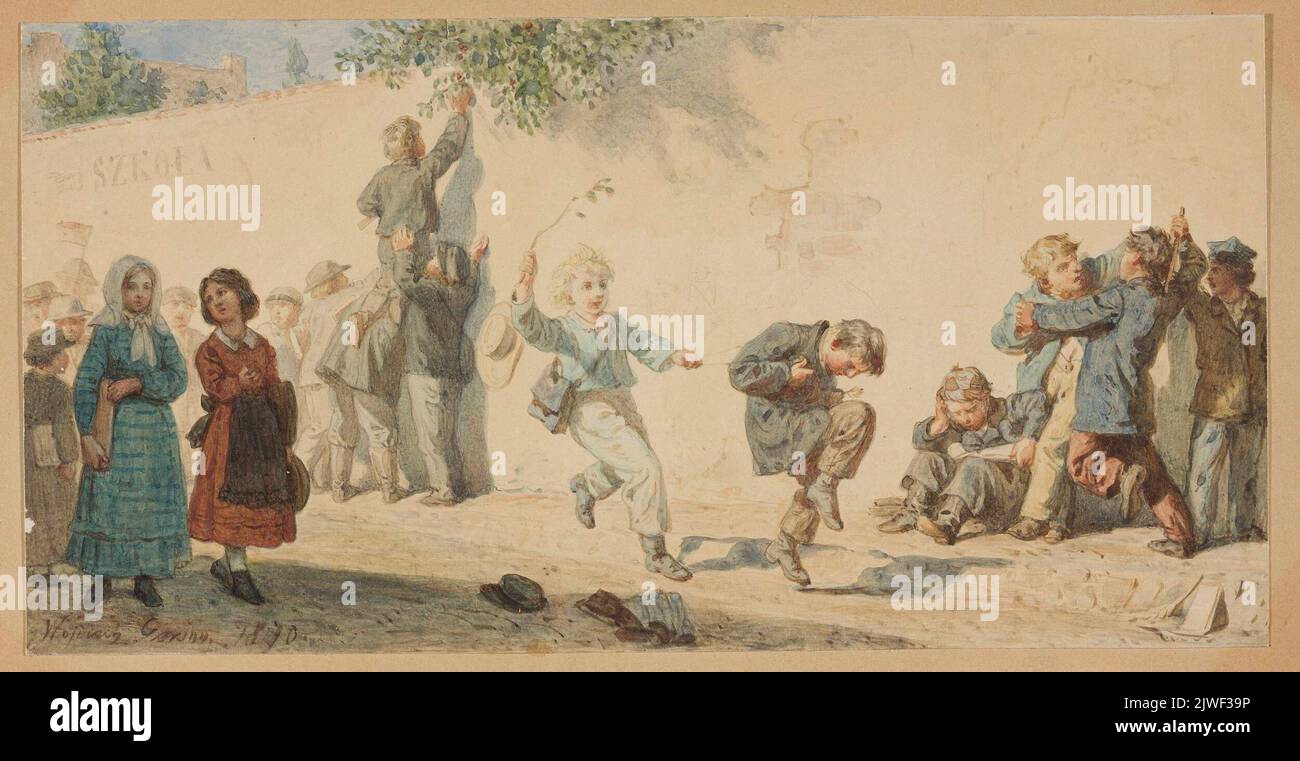 Children leaving the school building. Gerson, Wojciech (1831-1901 ...