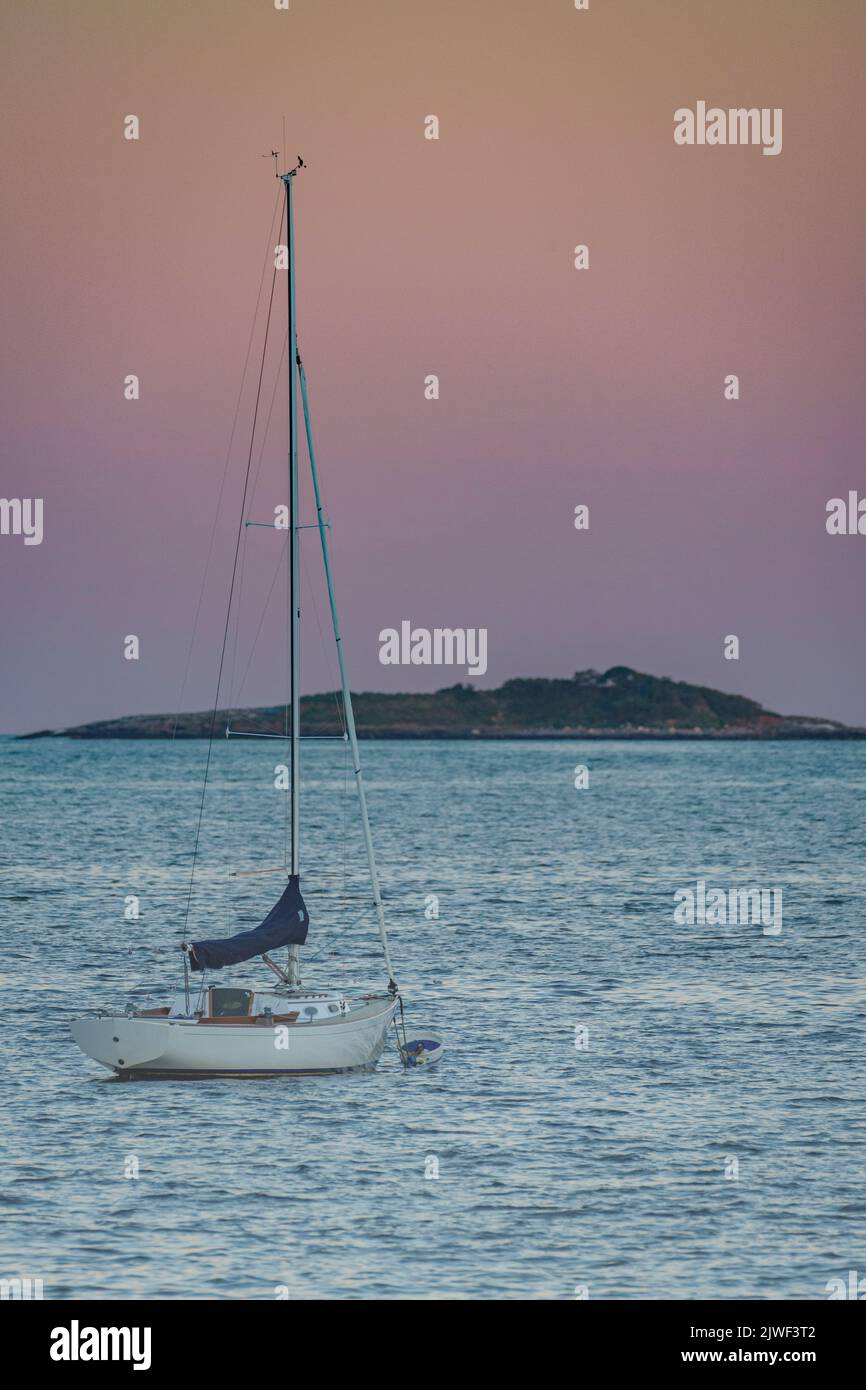 Beverly Harbor Overlook Rainbow Sky Lone Moored Sailboat Stock Photo ...