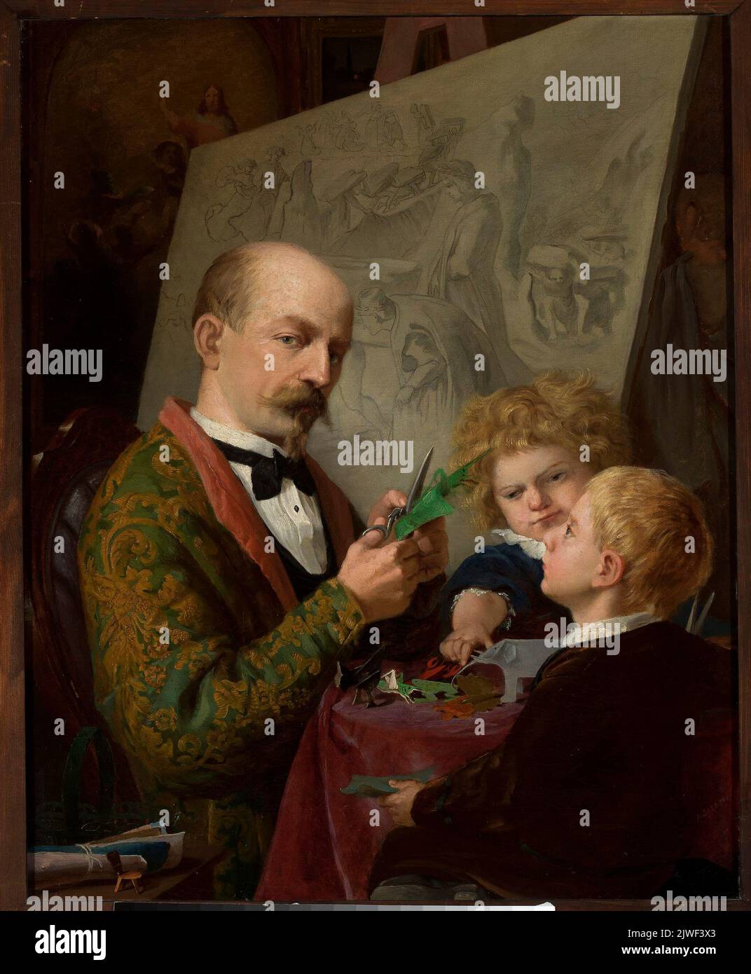Artist's self-portrait with children. Głębocki, Adrian (1833-1905 ...