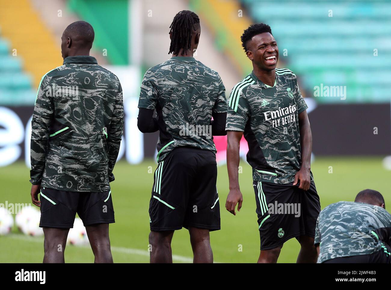 Real Madrid's Vinicius Junior during a training session at Celtic Park ...