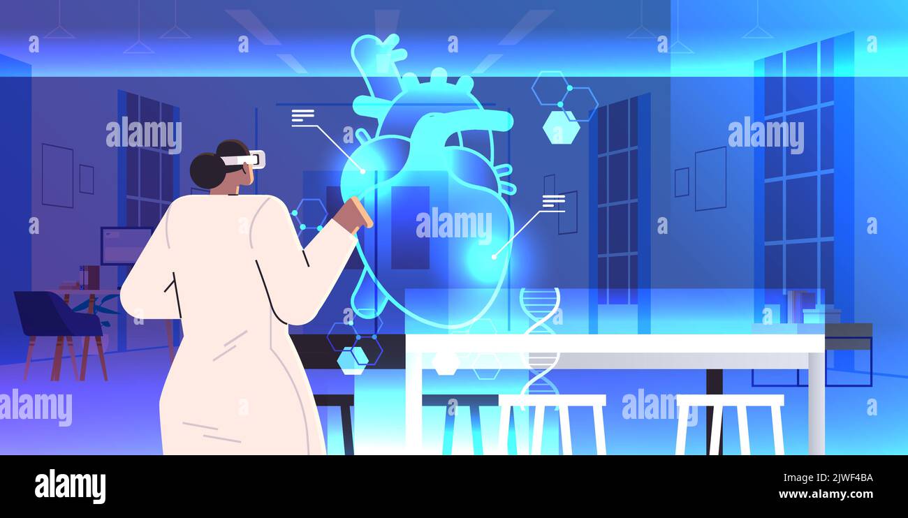 doctor in digital glasses looking at virtual detailed explanation ...