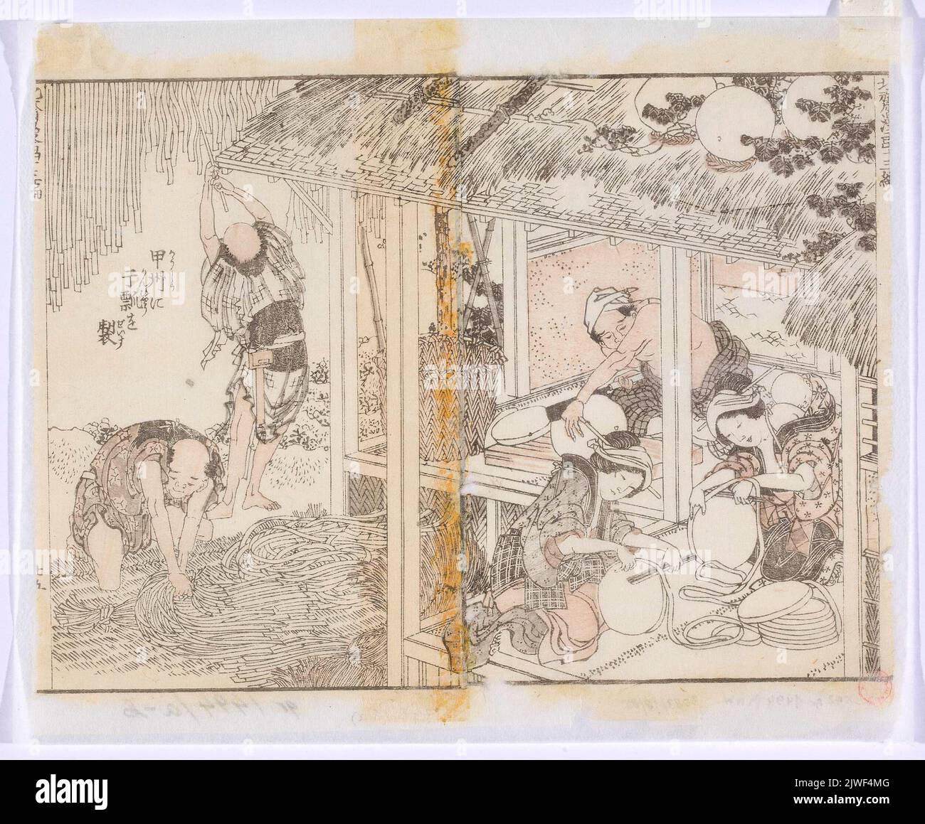 Preparing pumpkin noodles (unkyo); two cards from the “Hokusai manga ...