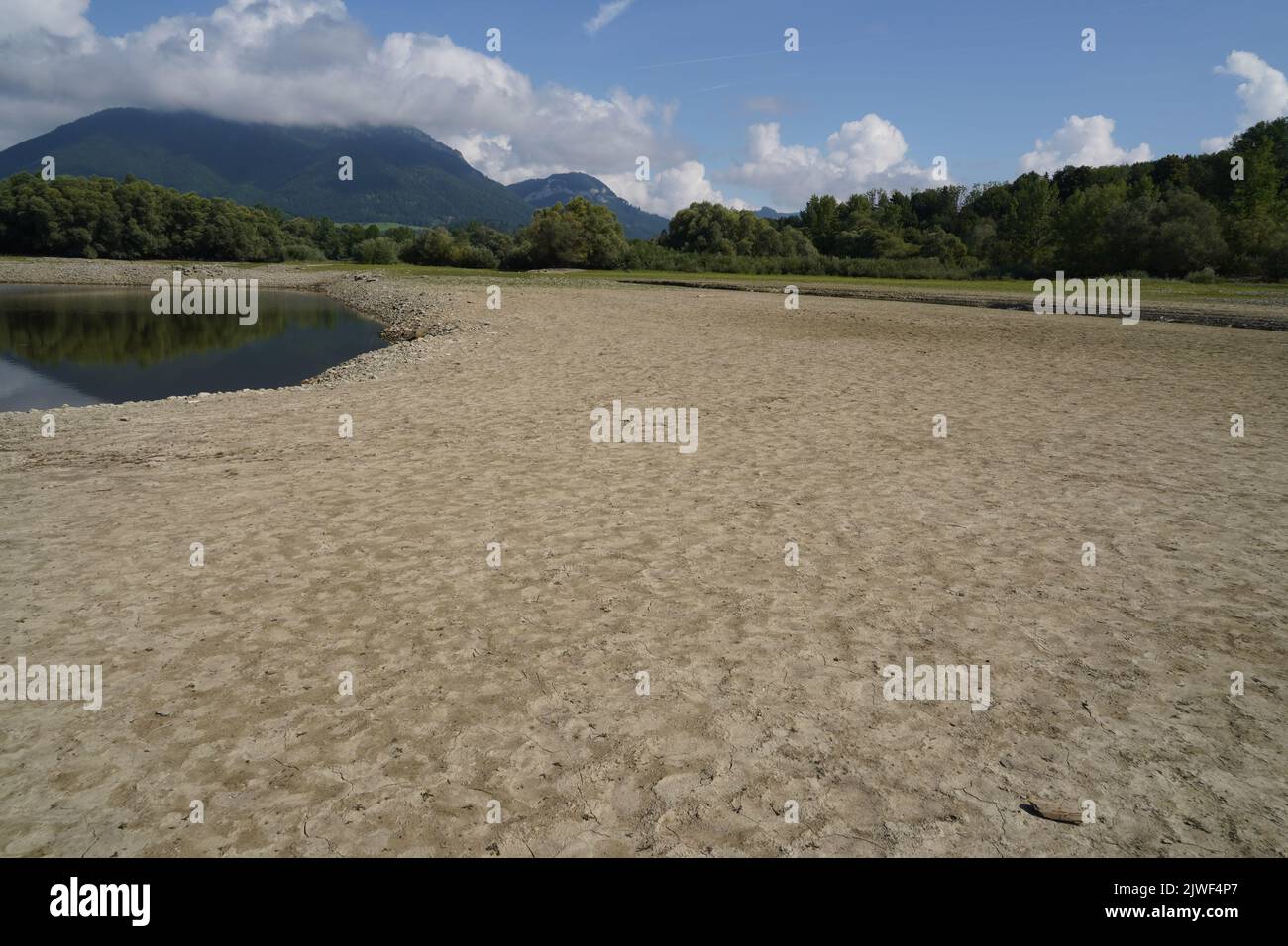 Dried up or arid muddy bottom of the water dam Liptovska Mara during ...