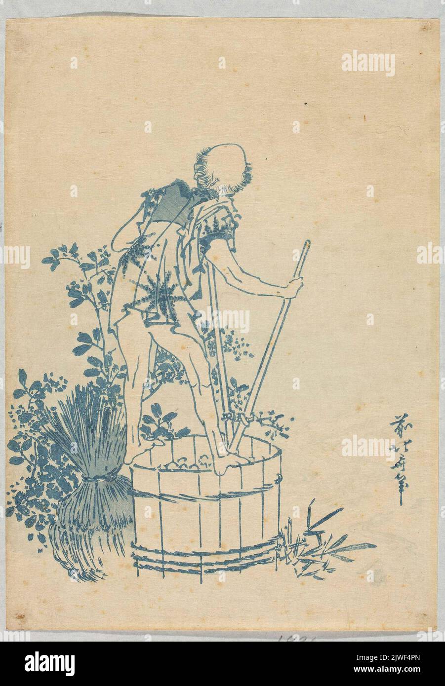 Man washing tubers in a vat at the stream. Katsushika, Hokusai (1760 ...