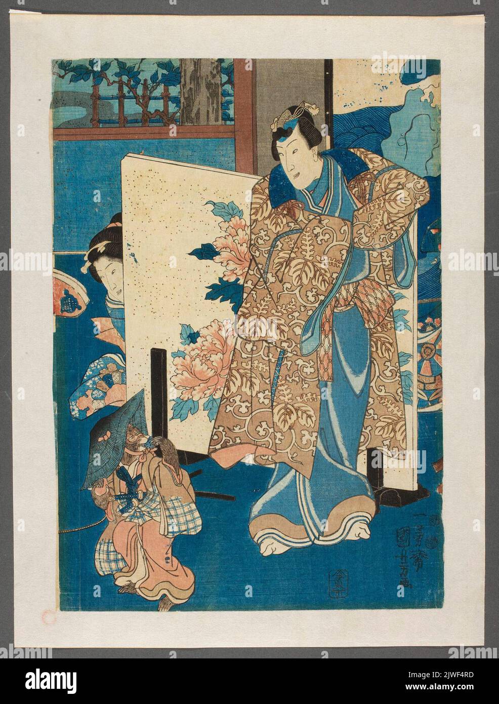 Prince Genji entertained by a monkey's dance (saru-mawashi); central ...
