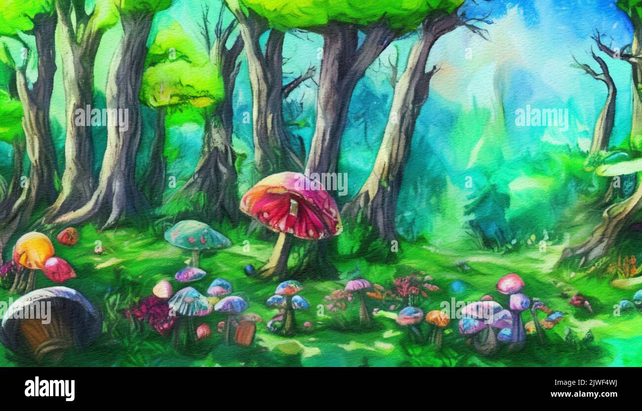 Alice In Wonderland Mushroom Forest Background