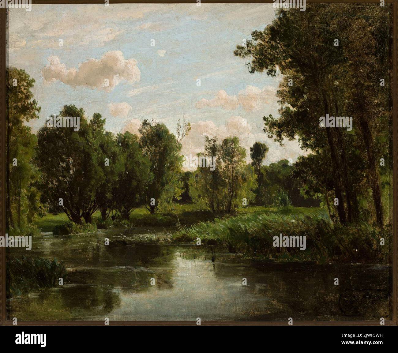 Lake in the forest. Szermentowski, Józef (1833-1876), painter Stock ...