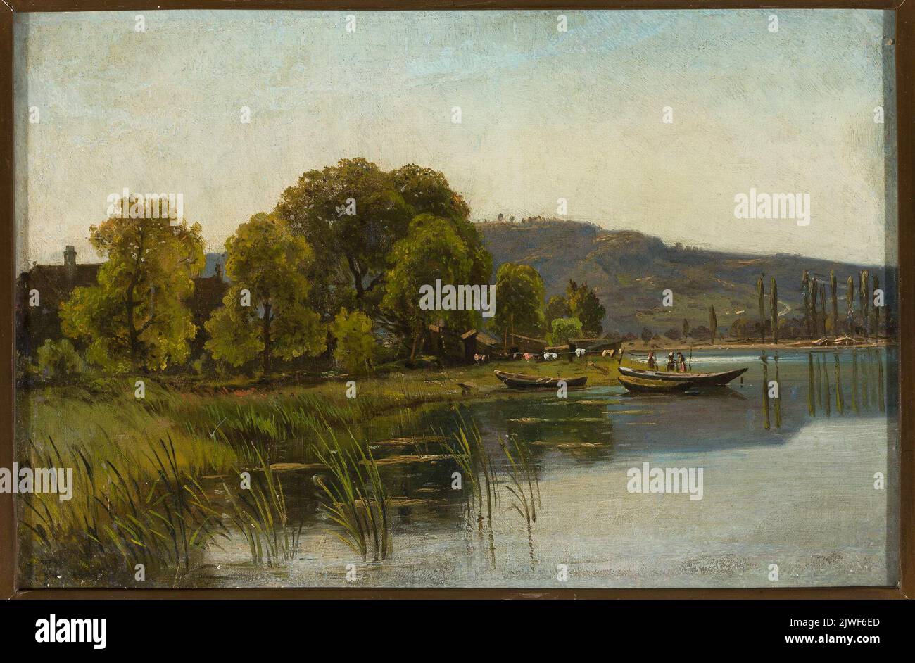 Waterside landscape. Świeszewski, Aleksander (1839-1895), painter Stock ...