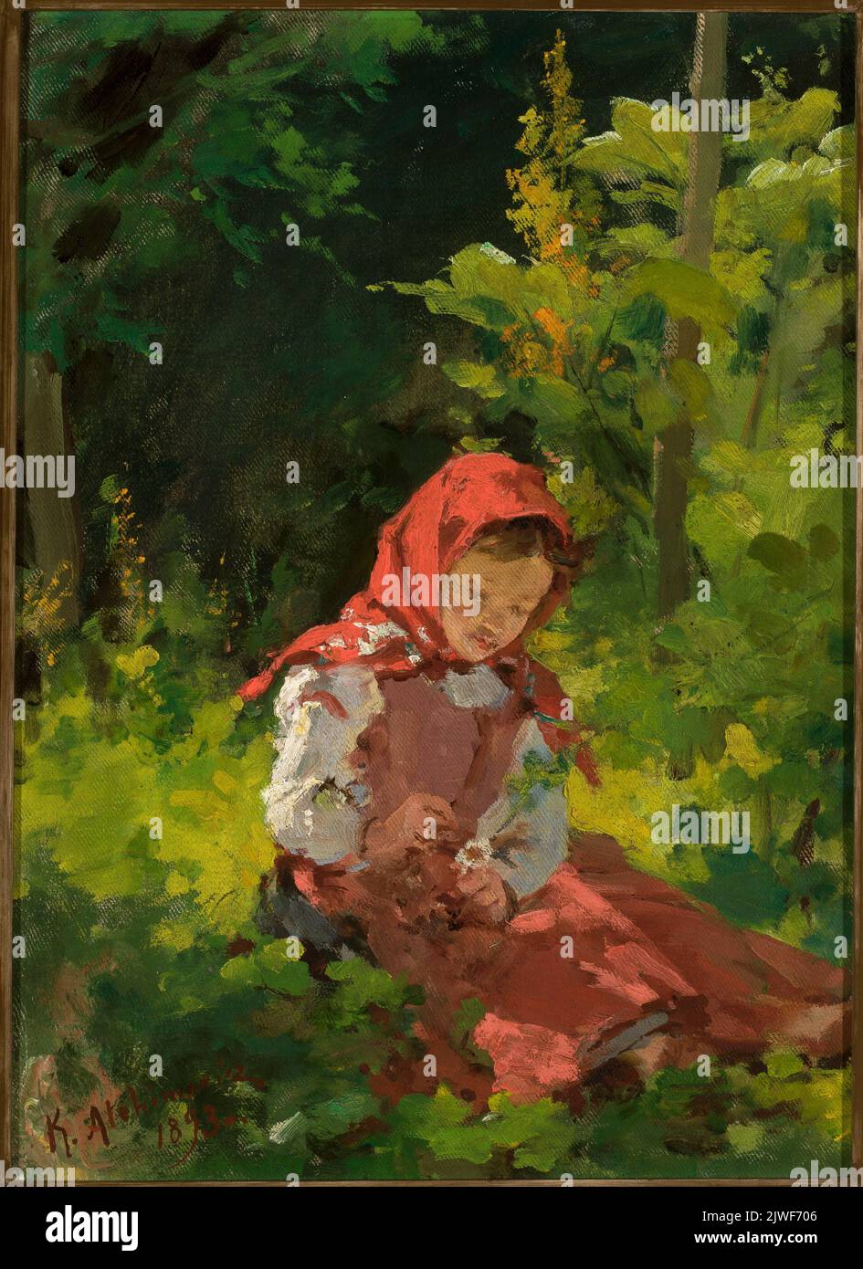 Girl in a forest. Alchimowicz, Kazimierz (1840-1916), painter Stock ...