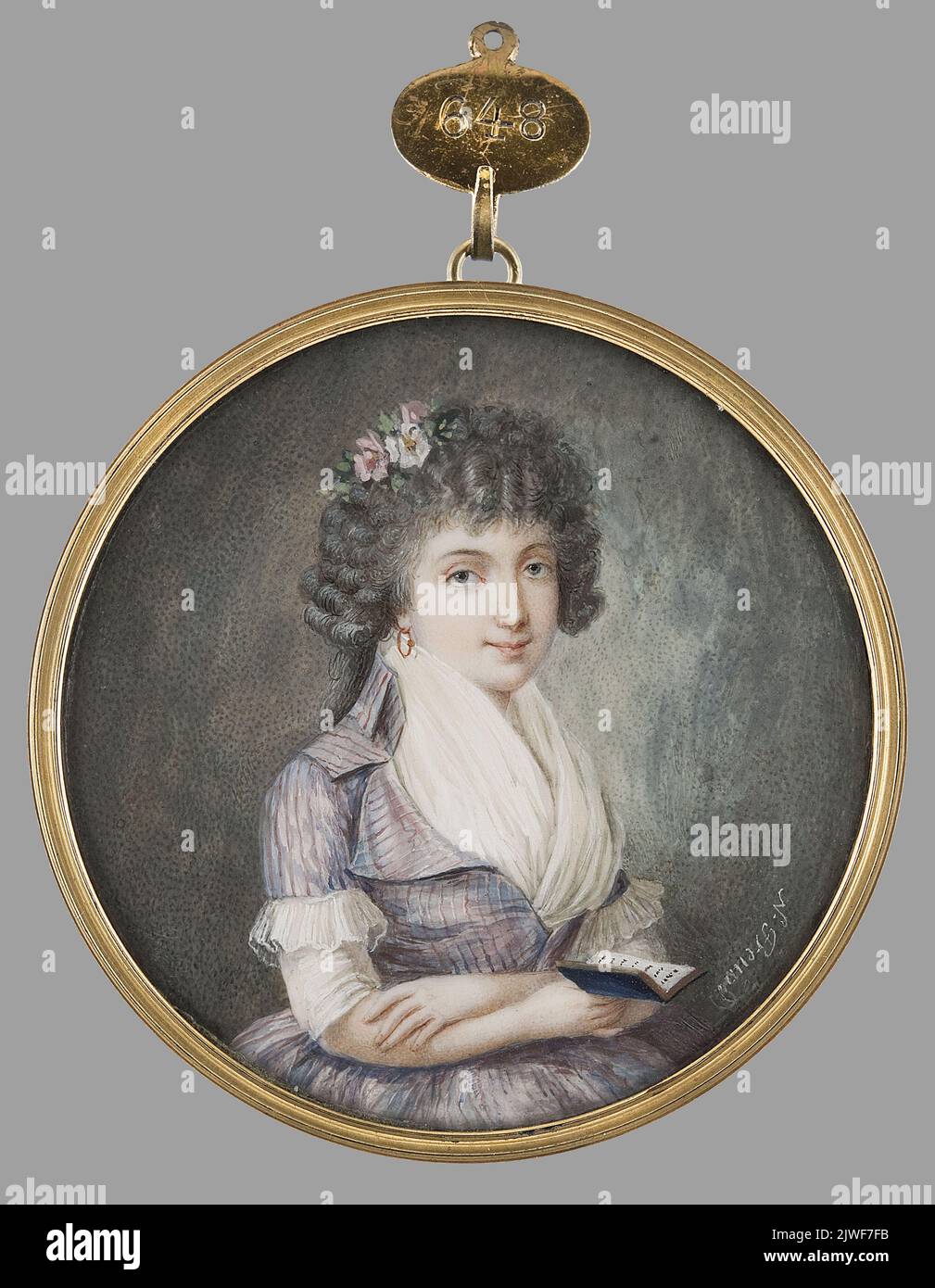 Portret młodej kobiety z książką. Freund, N. (fl. 1780-1818), painter ...