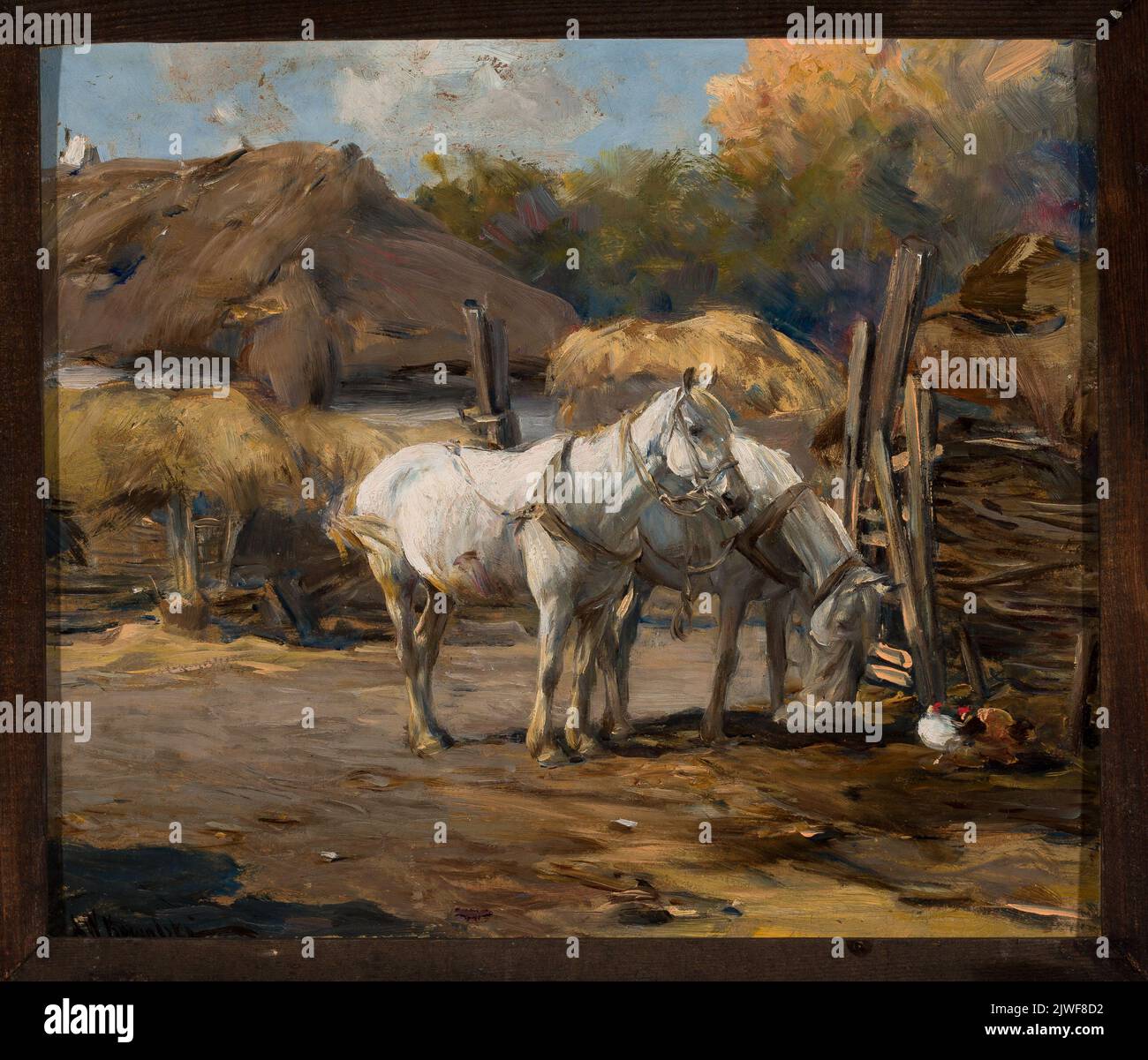 Horses in a farmyard. Kowalski Wierusz, Alfred, painter Stock Photo - Alamy