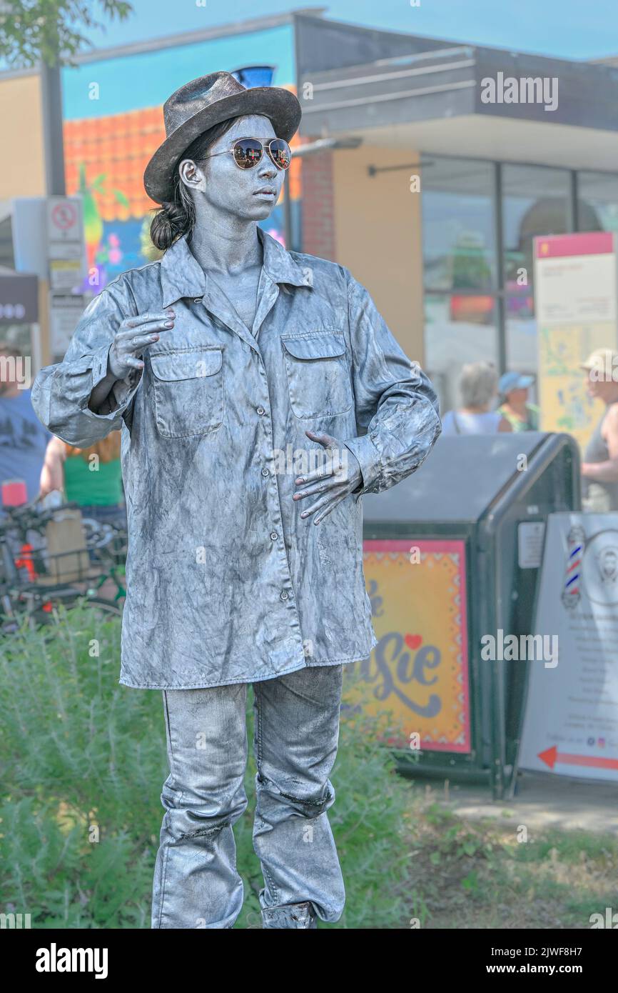 Silver statue mime, Arts Alive Festival, Downtown Langley, British ...