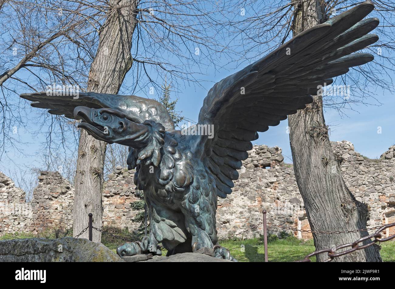 Turul, the bronze eagle statue in the courtyard of the Medieval ...