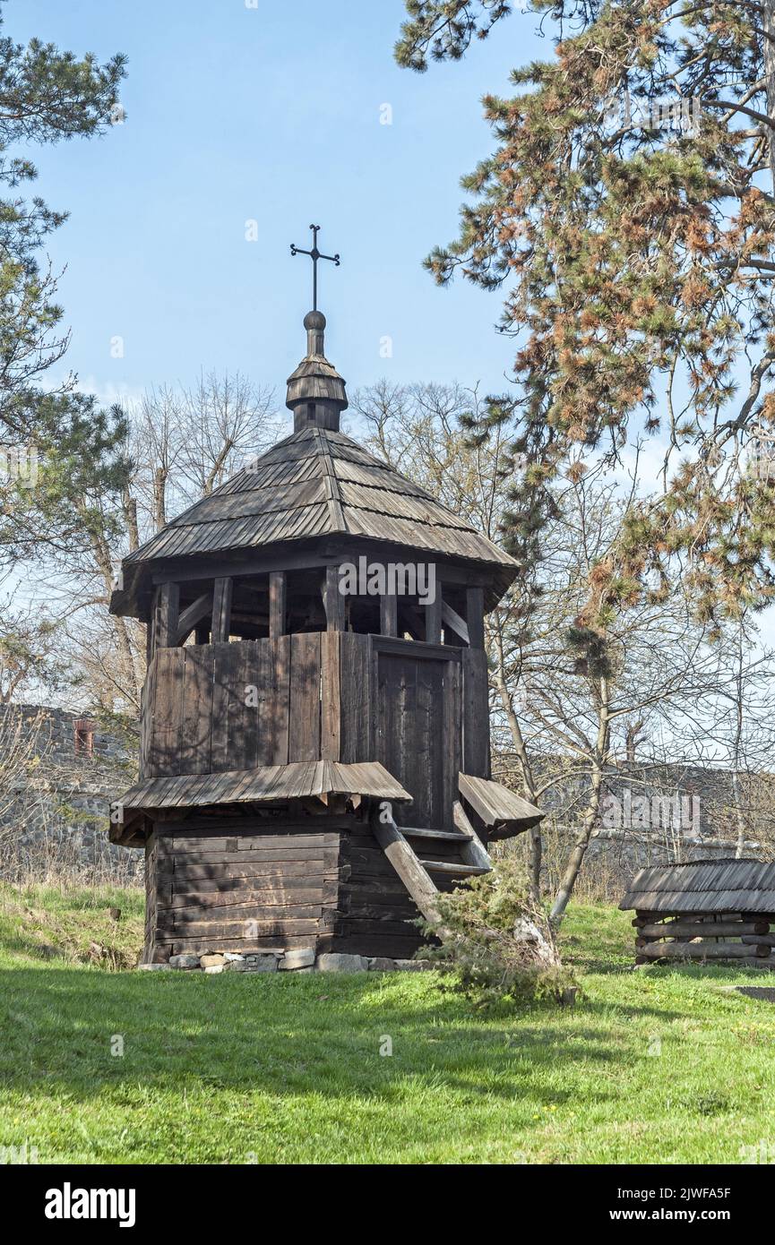 Small tower of St Michael's wooden church from the Shelestove village, a classic example of ...