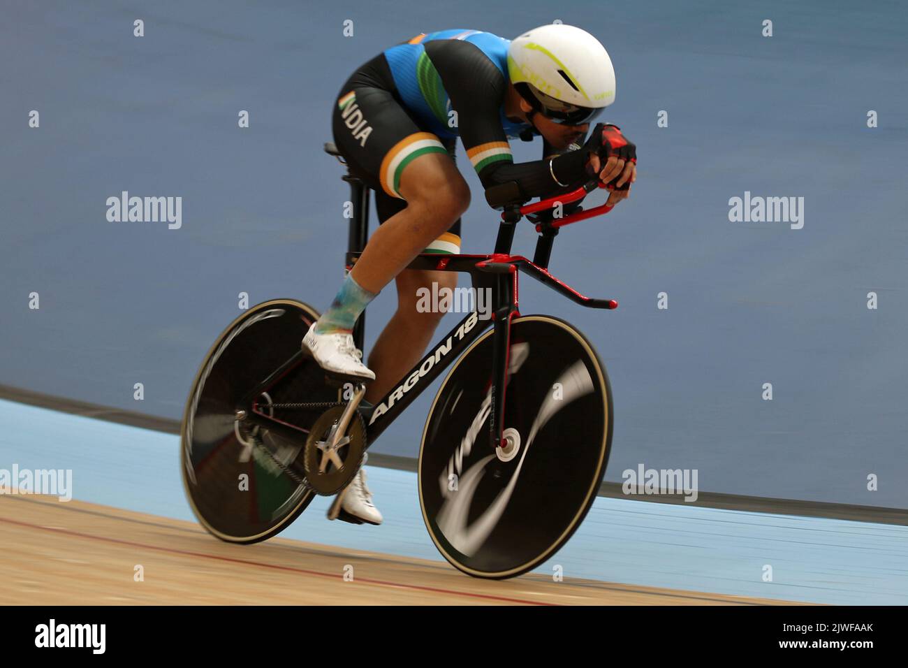 Vishavjeet SINGH of India in the Men's 4000m Individual Pursuit cycling ...