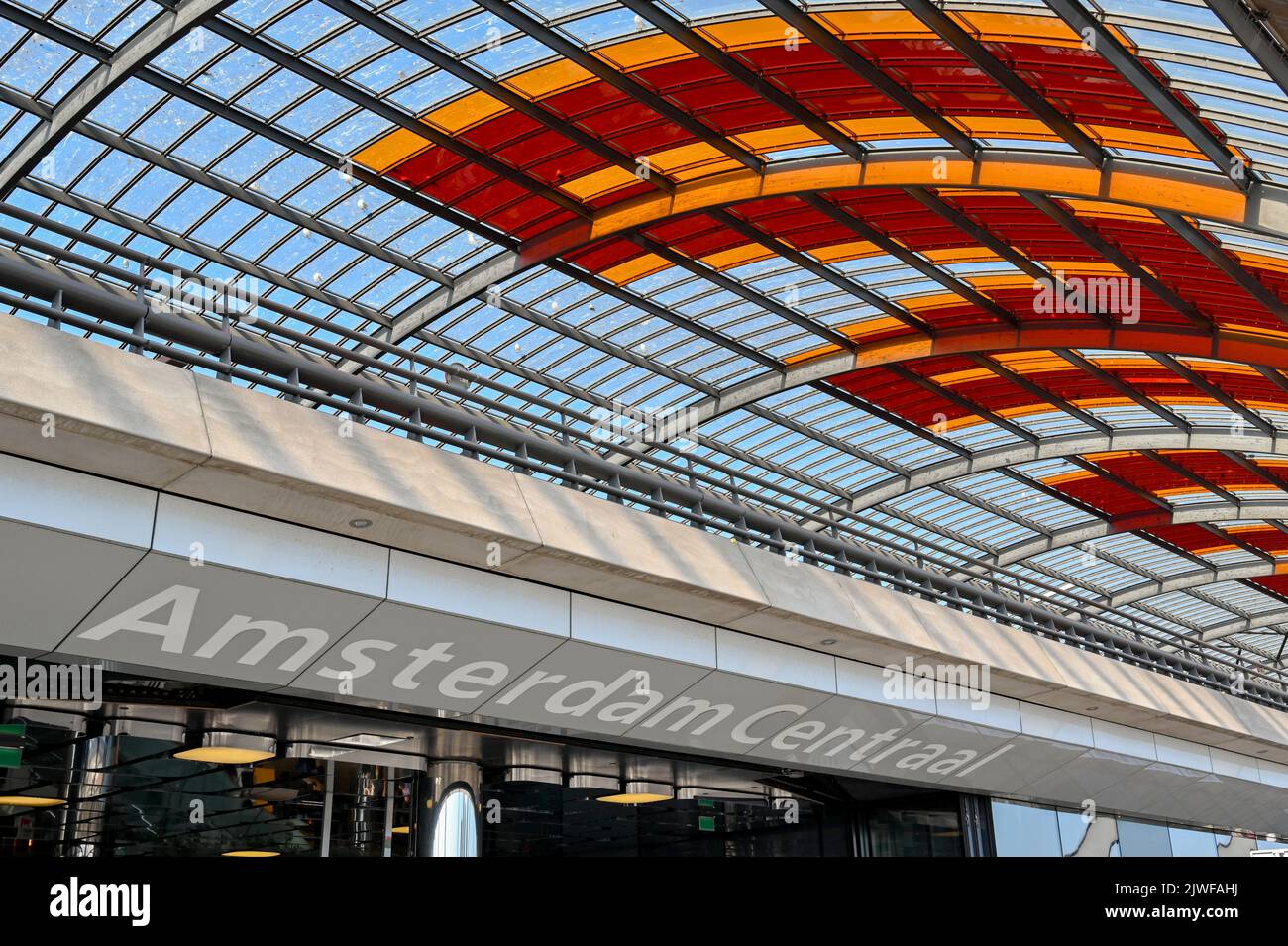 Amsterdam, Netherlands - August 2022: Entrance to the railway and bus ...