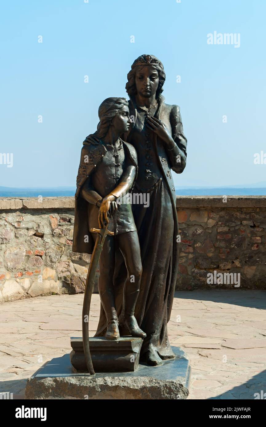 Monument of Ilona Zrinyi and her son Ferenc Rakoczy in Palanok castle ...
