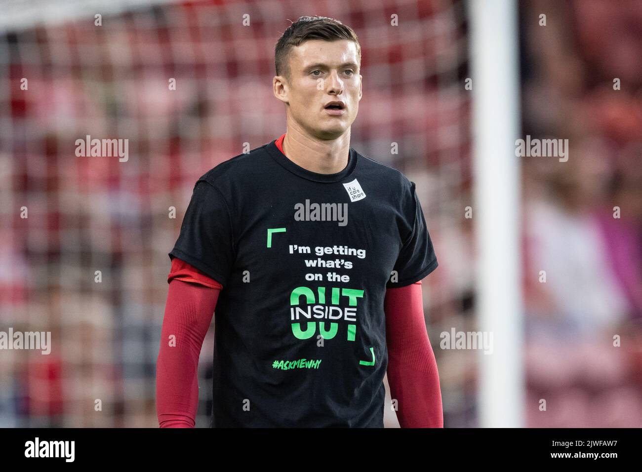 Liam Roberts #23 of Middlesbrough during the pre match warm up ahead of ...