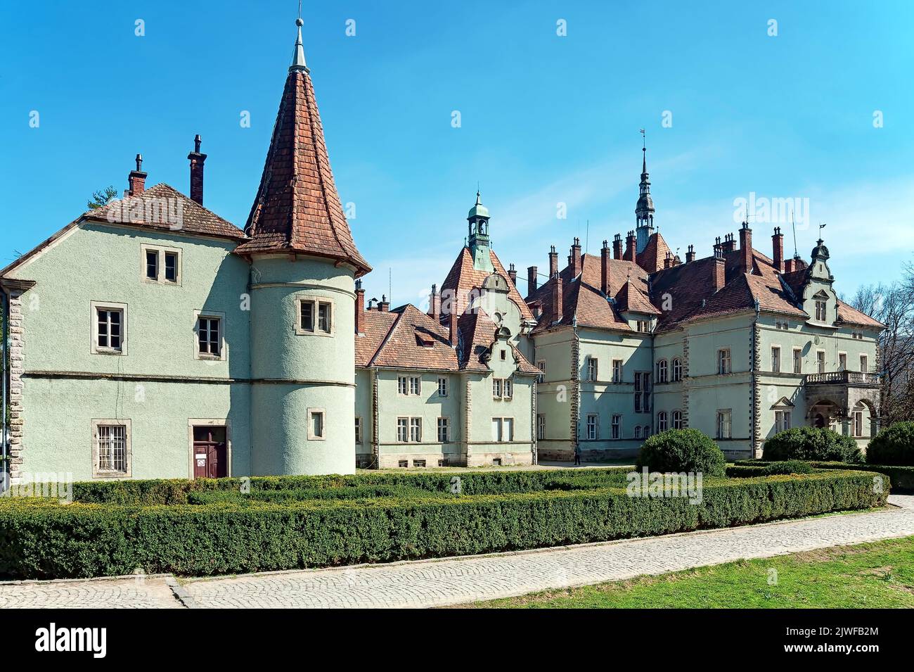 The side view of the Schonborn palace aka Castle Beregvar in Mukachevo ...
