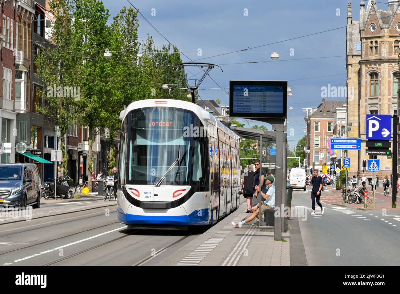 Amsterdam, Netherlands - August 2022: Modern electric tram arriving at ...