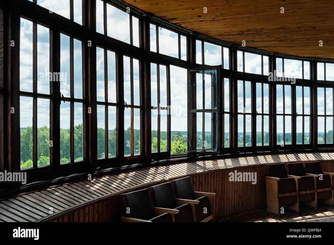 Bay window with rustic landscape view Stock Photo - Alamy