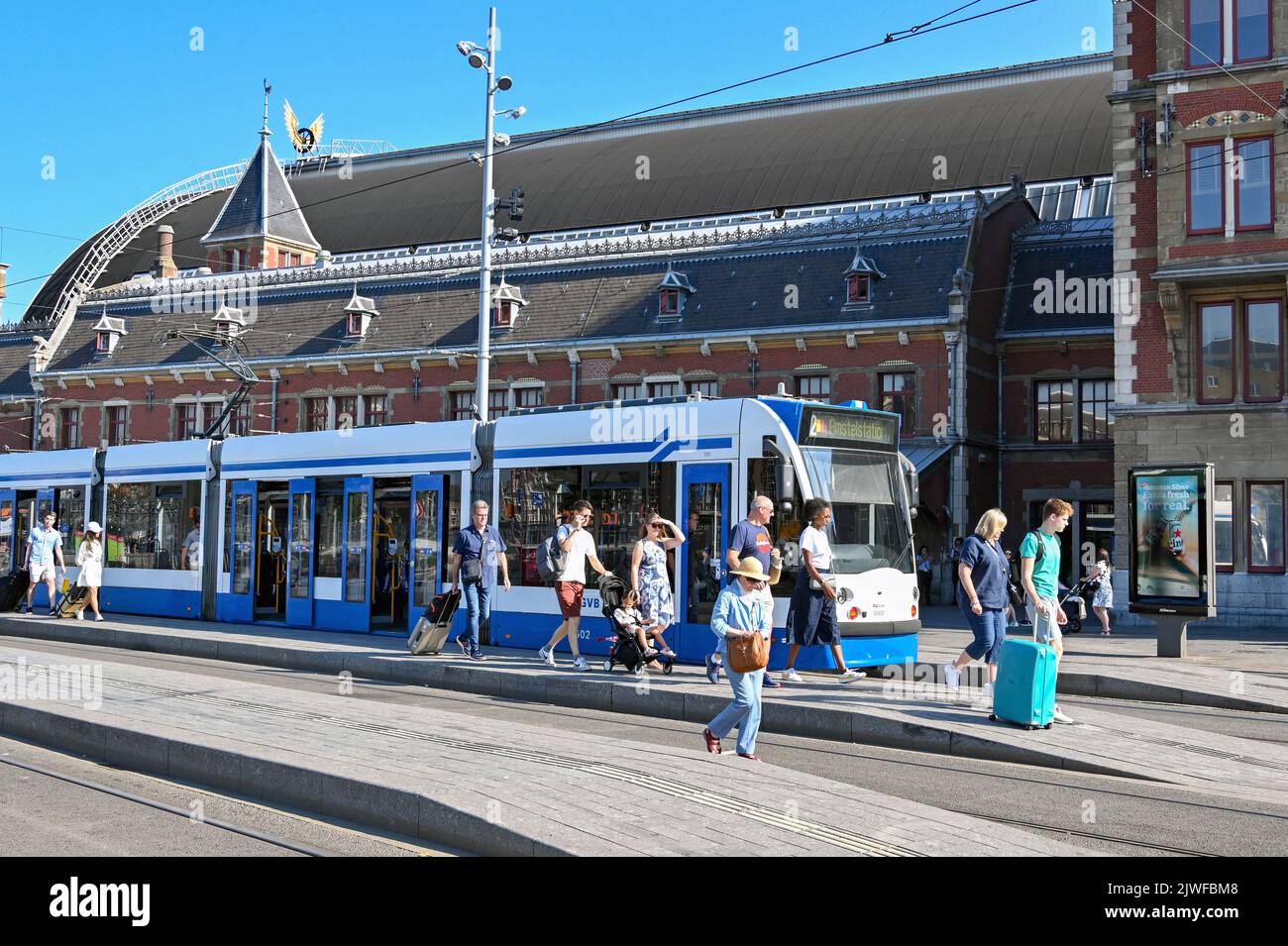 Amsterdam, Netherlands - August 2022: People getting off a modren ...