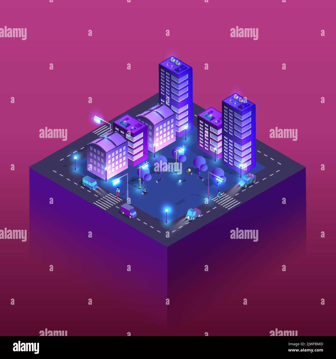 Night smart isometric city 3D illustration for design Stock Vector ...