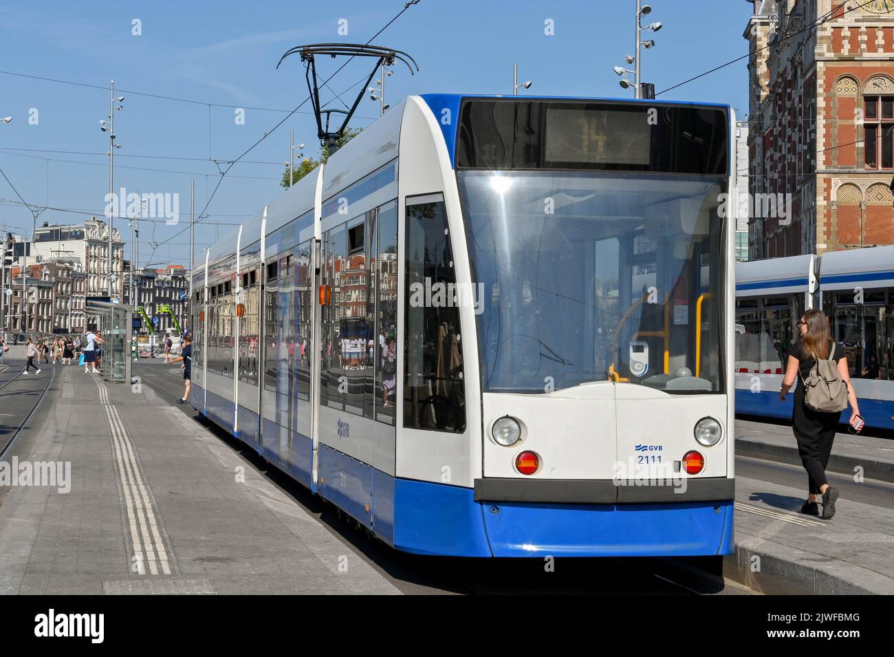 Amsterdam, Netherlands - August 2022: Modern electric tram at a tram ...