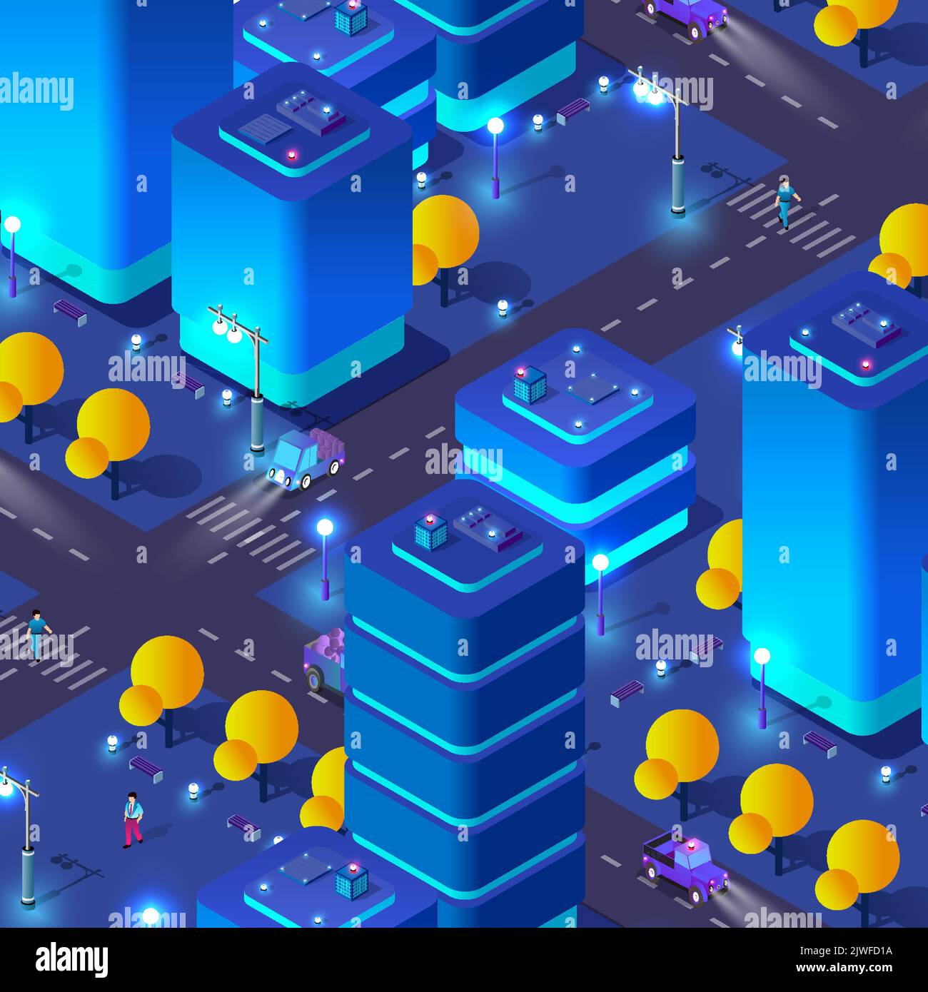 Night smart isometric city 3D illustration for design Stock Vector ...