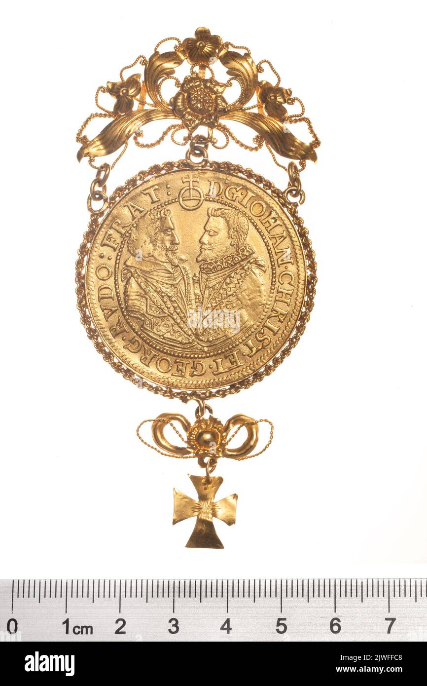 6 ducats (thaler stamp, coin in decorative setting with two pendants ...