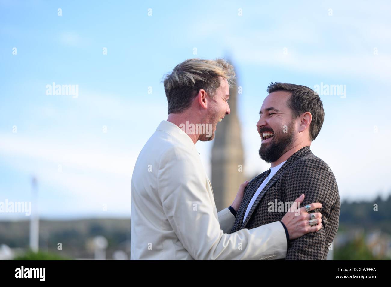 Phil MacHugh (left) and Martin Compston at the Waterfront Cinema in ...