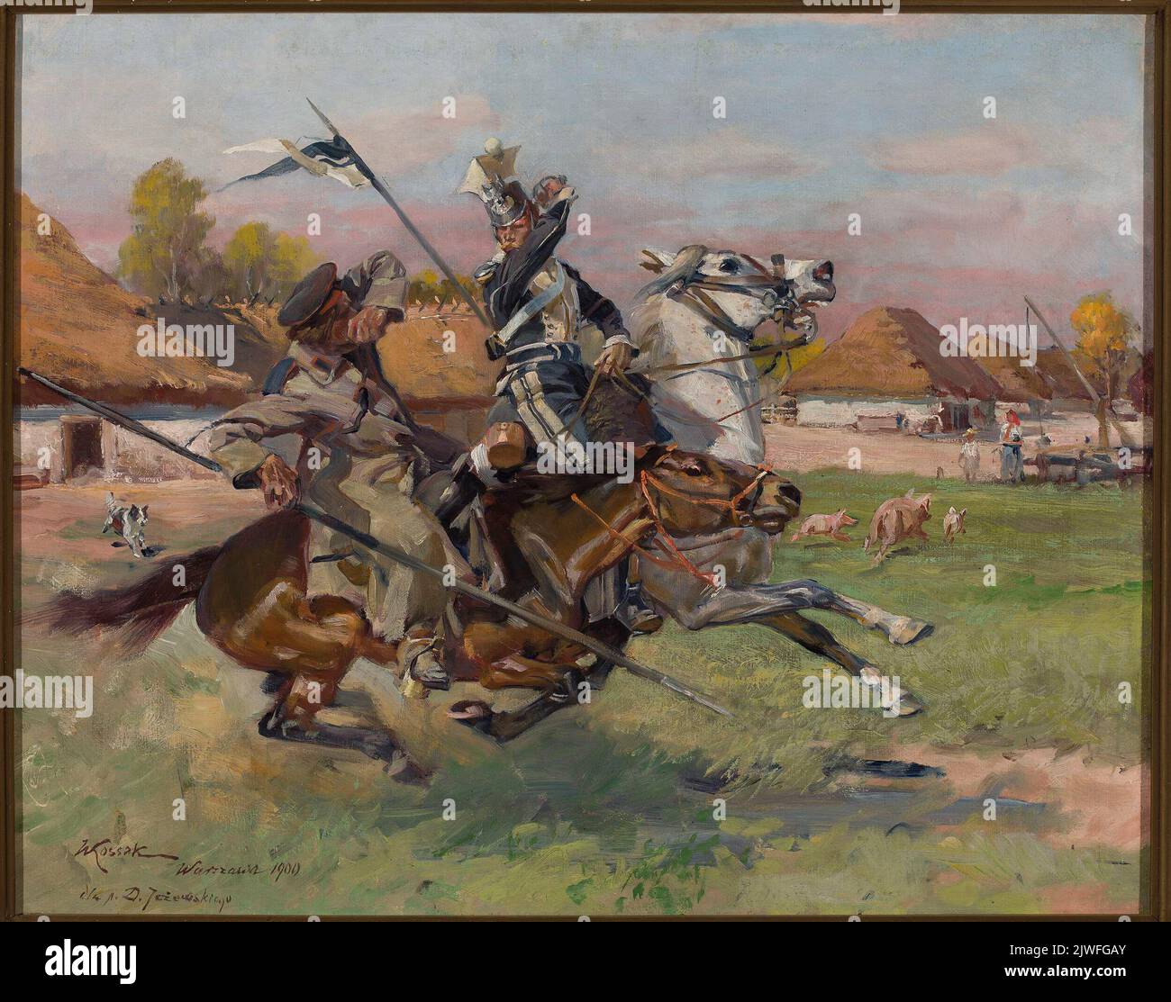 Uhlan fighting a Cossack. Kossak, Wojciech (1856-1942), painter Stock ...