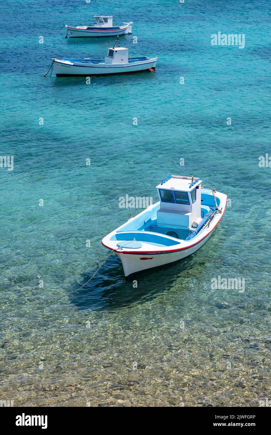 A beautiful view of traditional Greek fishing boats - kaiki. Perfect as ...