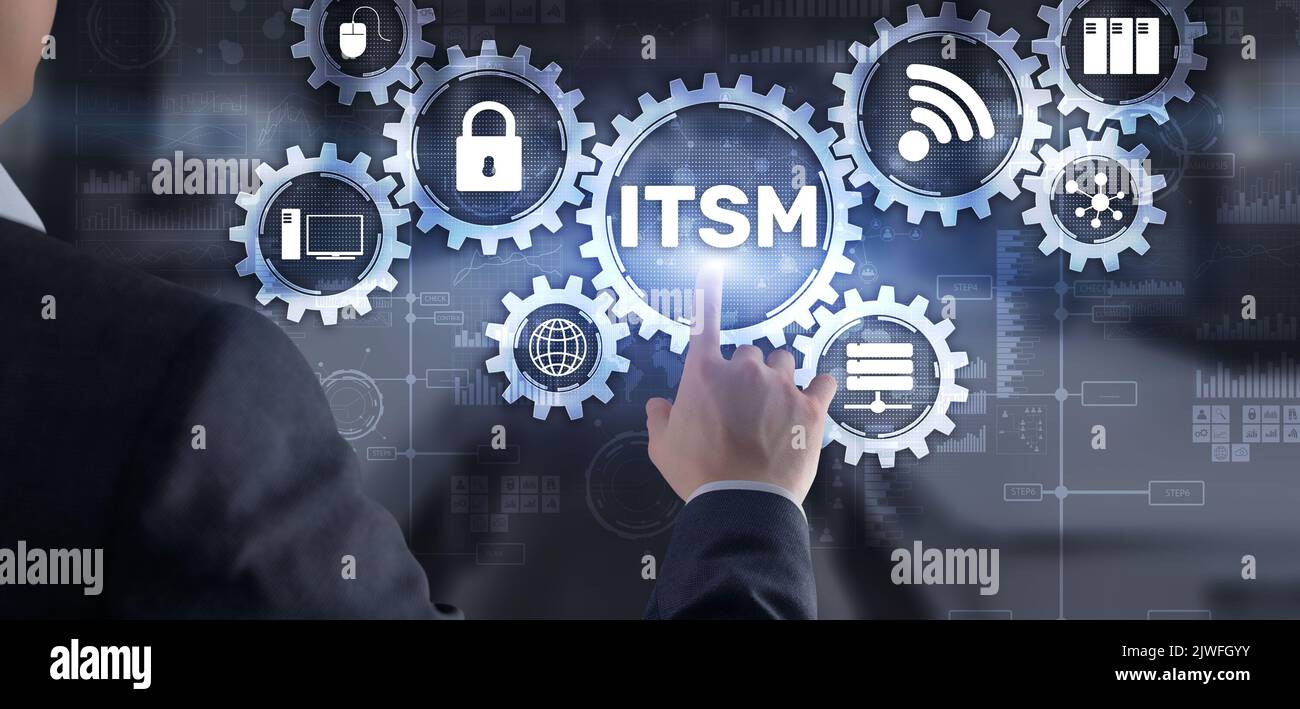 ITSM. Businessman pressing virtual screen IT Service Management ...