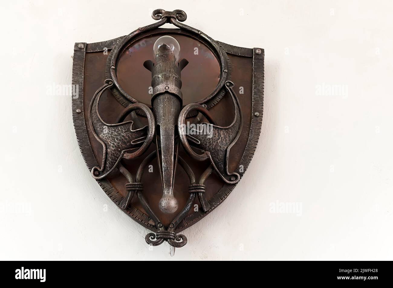 Street lamp post on shield in Zhovkva Ukraine Stock Photo - Alamy