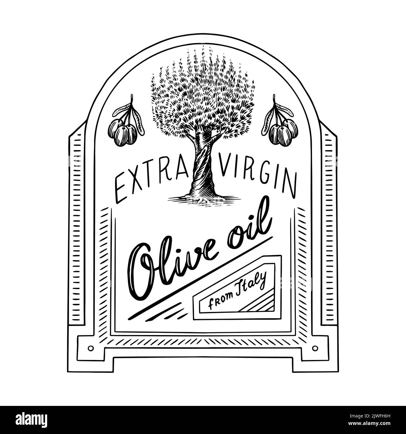 Olive tree logo engraved hand hi-res stock photography and images - Alamy