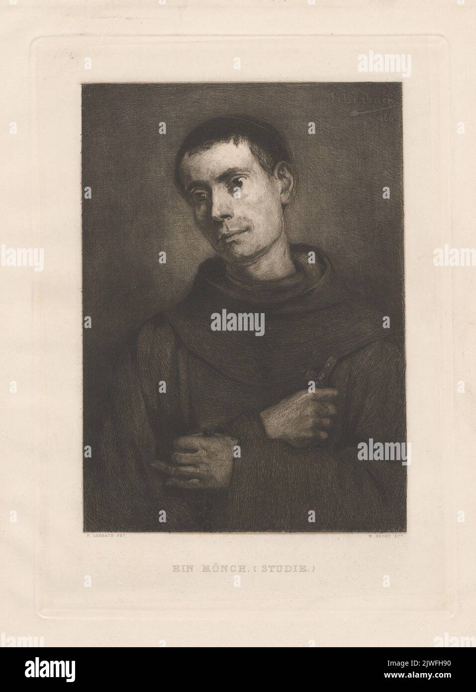 Ein Mönch (Studie). Hecht, Wilhelm (1843-1920), graphic artist, Lenbach ...
