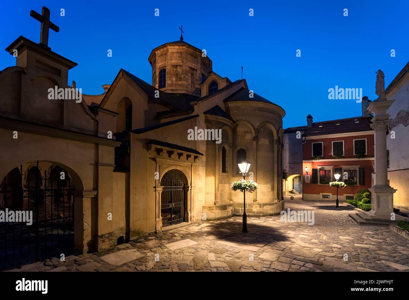 Night view to the Armenian Cathedral of the Assumption of Mary in Lviv ...