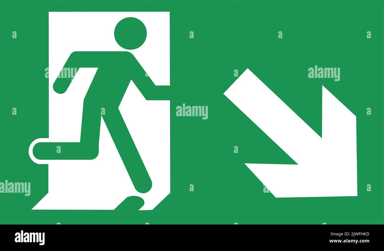 Isolated green fire exit down right icon. Concept of emergency and ...