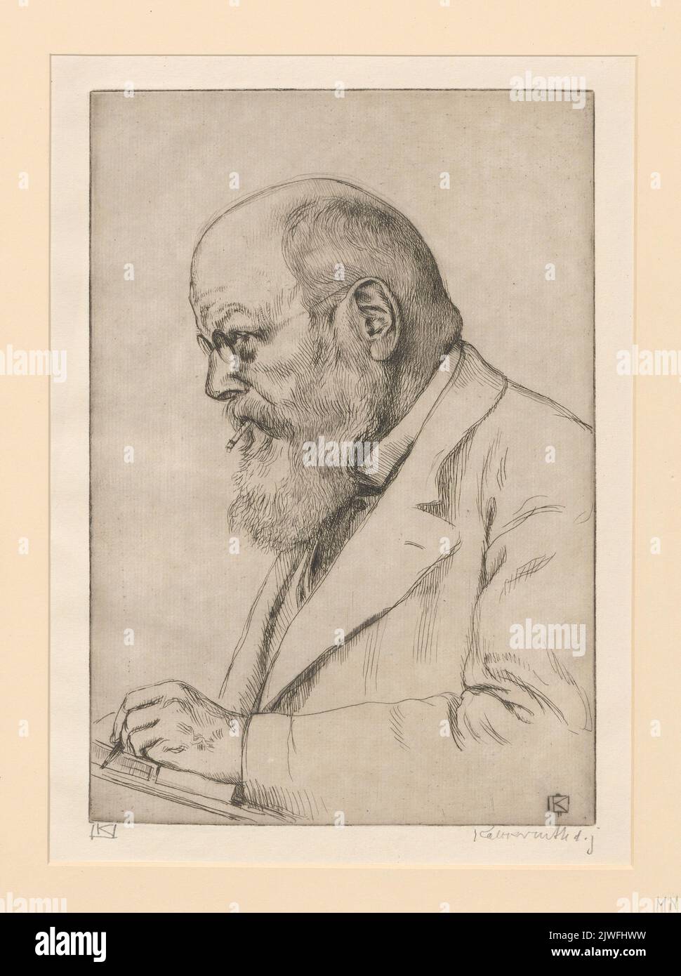 Selbstportrait mit Cigarette. Kalckreuth, Leopold (1855-1928), graphic ...