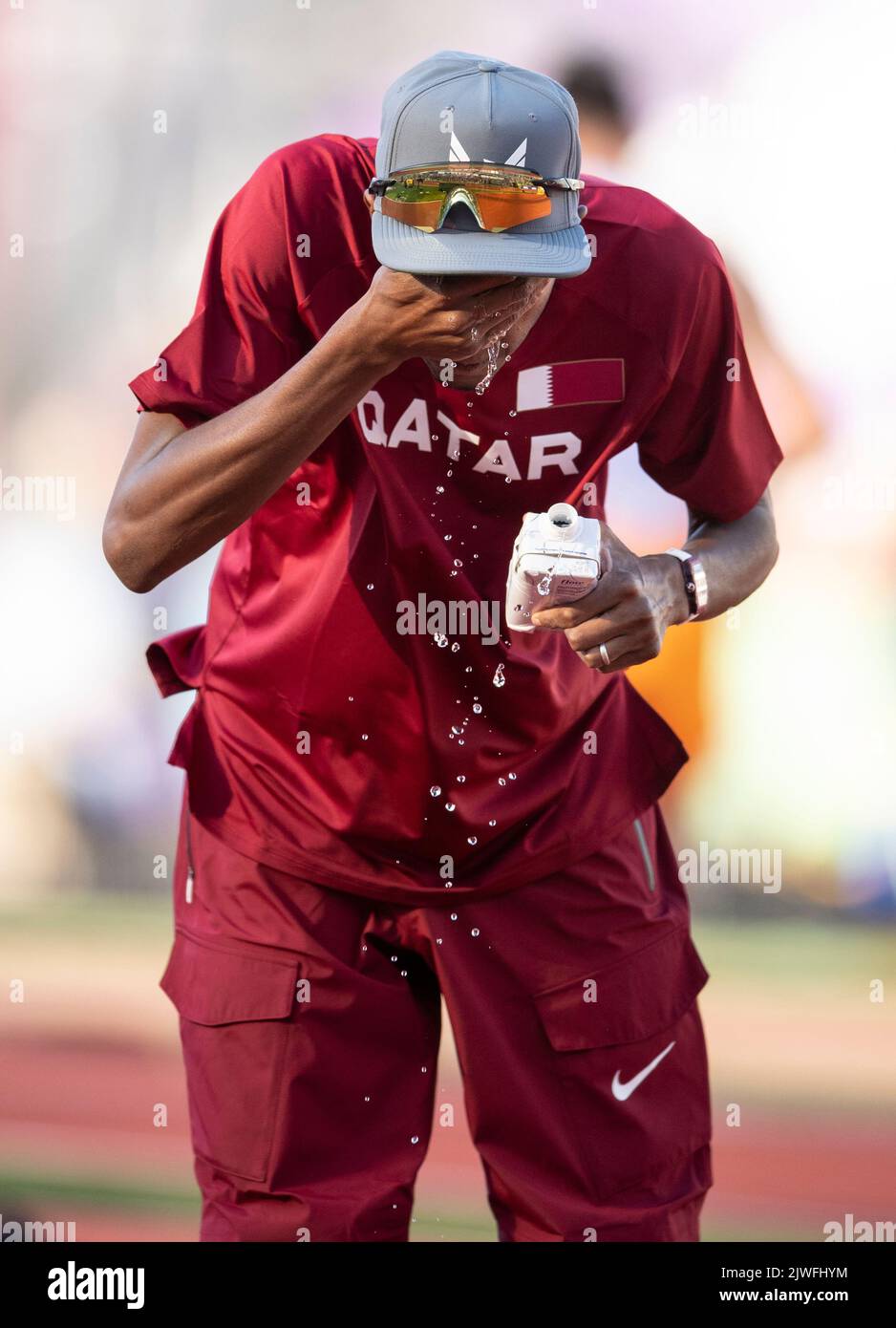 Mutaz Essa Barshim of Qatar competing in the men’s high jump at the ...