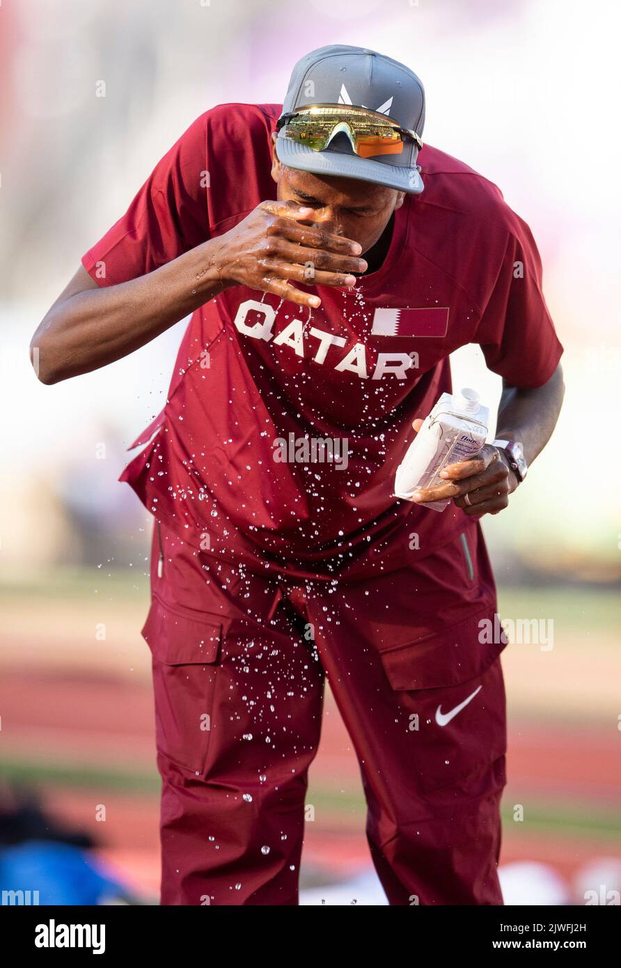 Mutaz Essa Barshim of Qatar competing in the men’s high jump at the ...